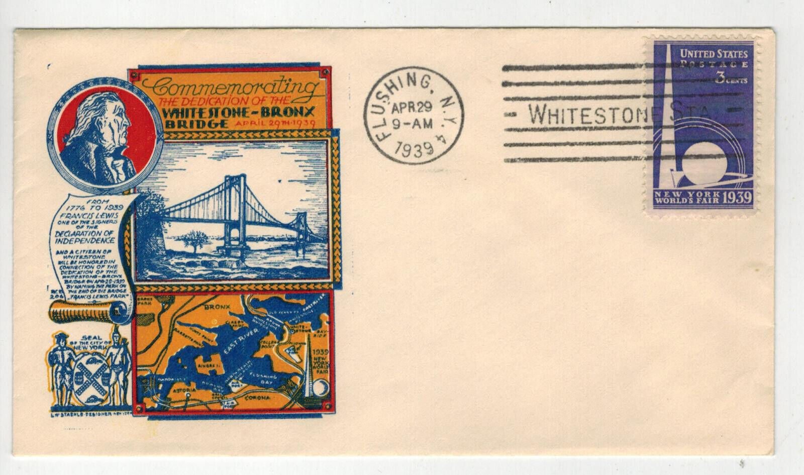 1939 Staehle New York Worlds Fair 853 Stamp on Whitestone Bronx Bridge ...