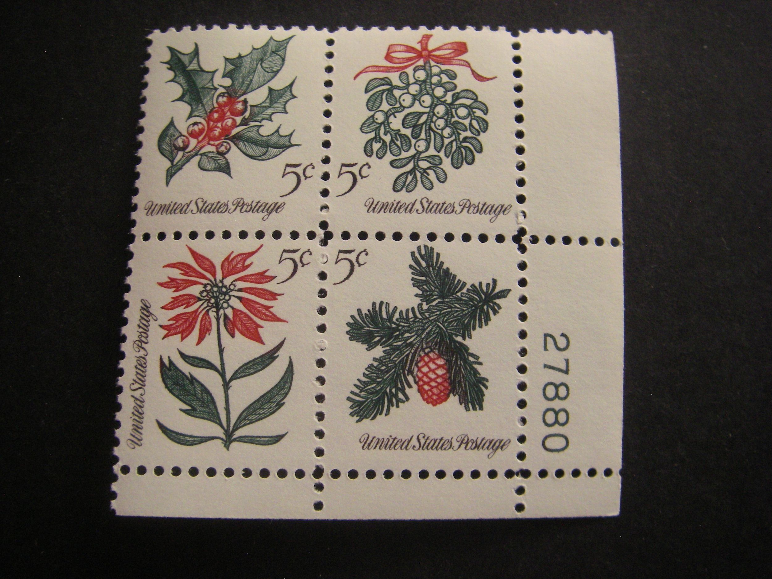 Scott 1254-1257 or 1257b, 5c Christmas Garland, PB4 #27880 LR, MNH ...