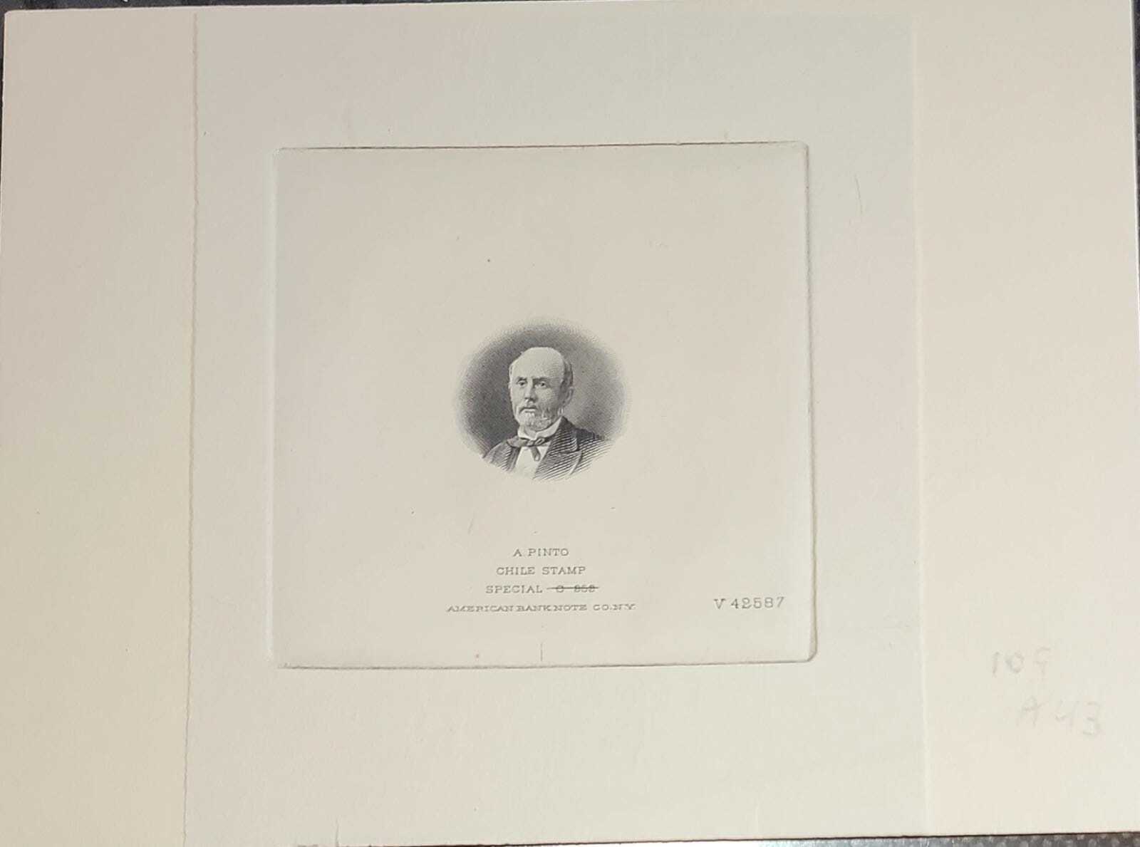 O) 1911 Chile, DIE Proof, Anibal Pinto, Stamp Special, American Bank ...