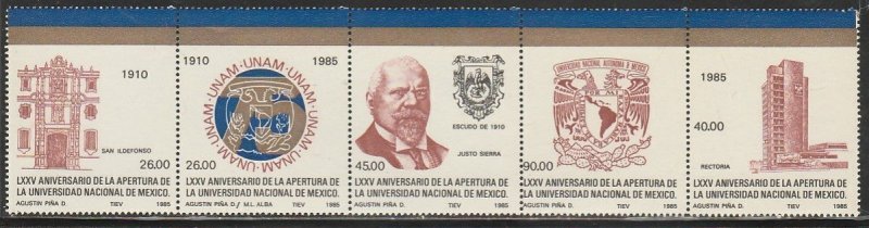 Mexico 1408a, National University, 75th Anniv, Strip of 5. Mint, NH. F ...