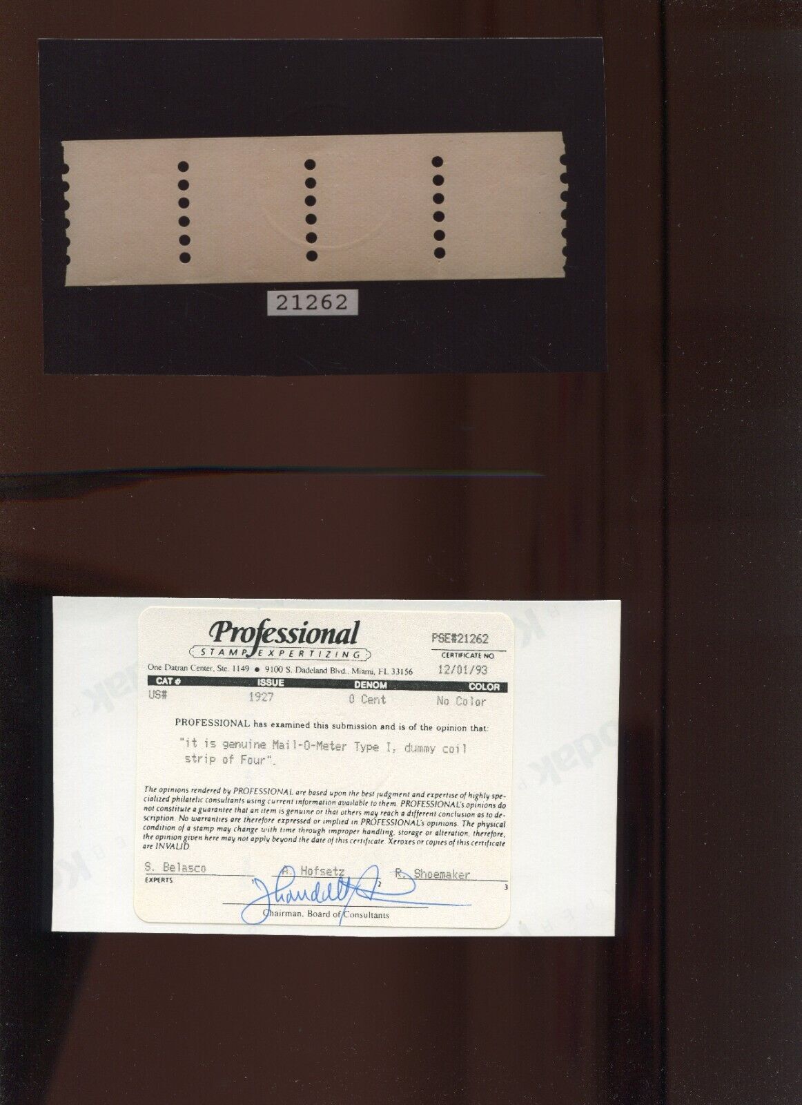 Td47 Mailometer Type I Perfs Blank Testing Purposes Strip W/ PSE Cert ...