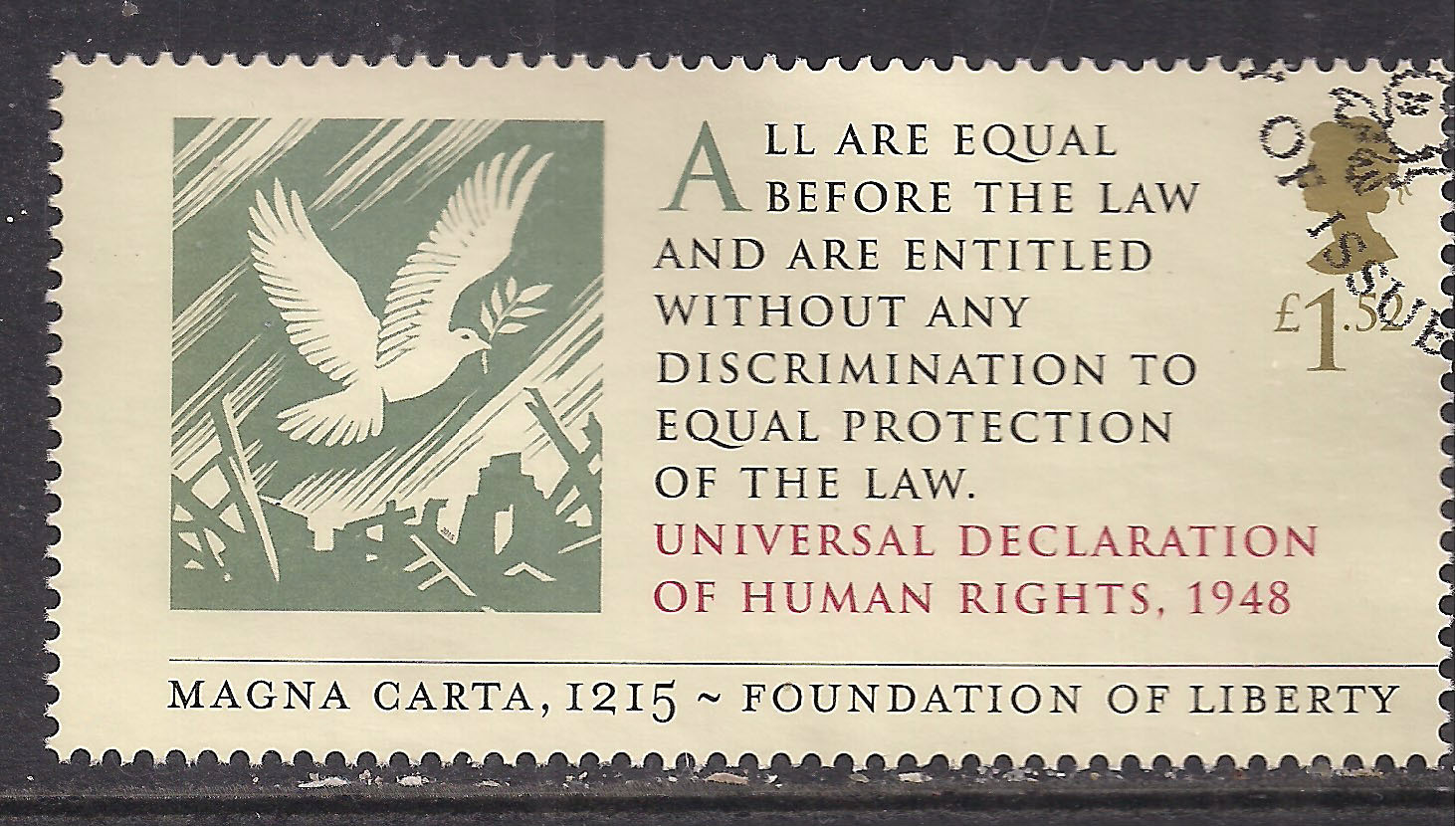 GB 2015 QE2 £1.52 800th Anniv Magna Carta Human Right Ex FDC SG 3722 ...