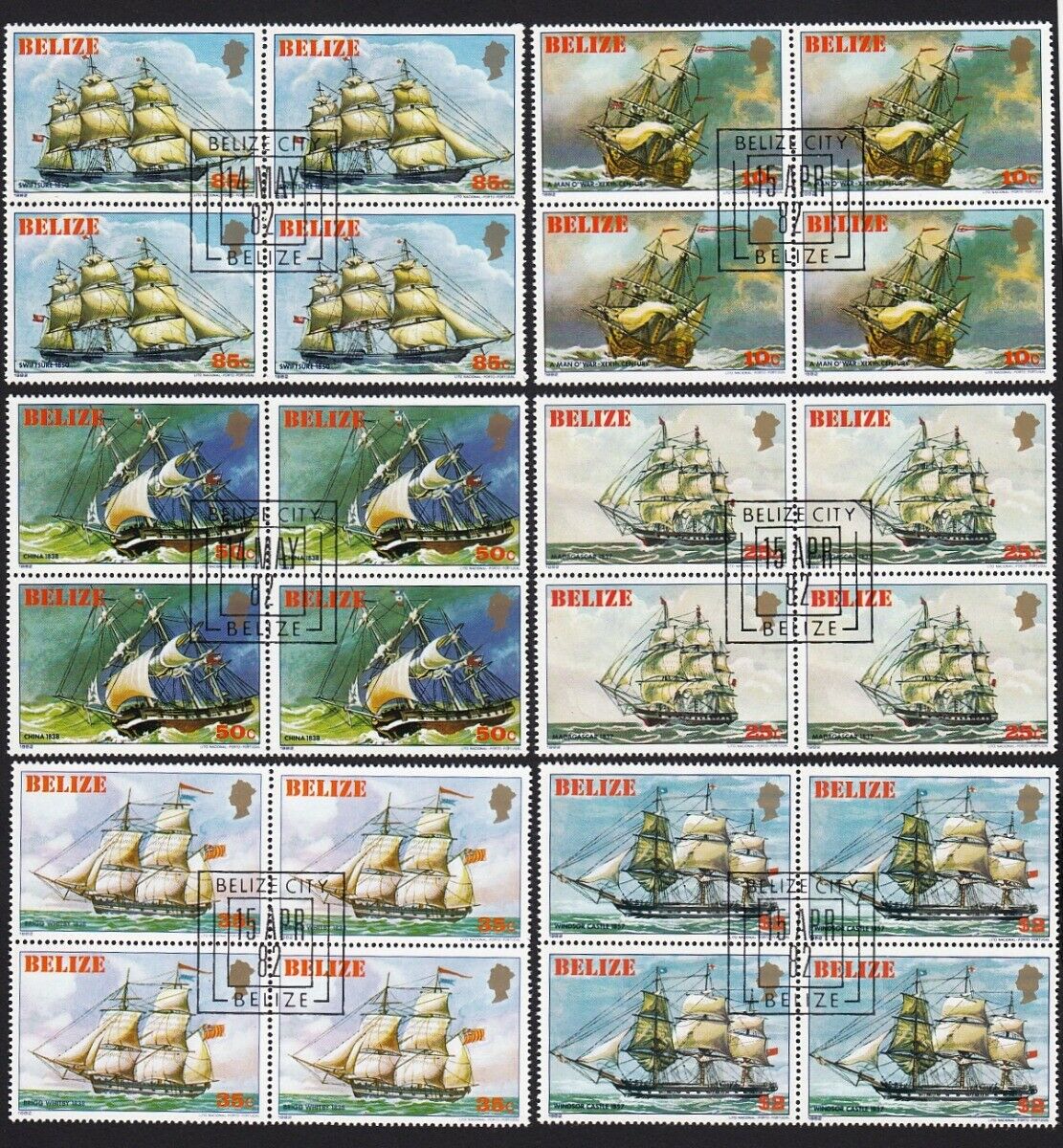 SAILING SHIP, FRIGATE Full Set of 6 BLOCKS of 4, Sc 609-614 CV$200 ...