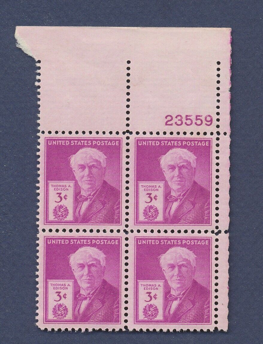 USA - Scott 945 - MNH Plate Block - Thomas Edison - 1947 | United ...