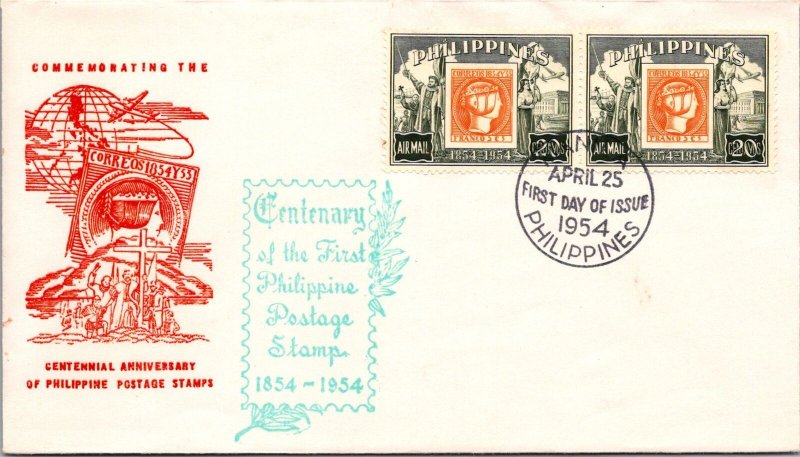 Philippines FDC 1954 - Centenary Phil Postage Stamp - 2x20c Stamp ...