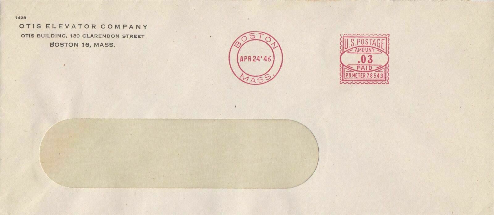 U.S. OTIS ELEVATOR COMPANY,Boston,Mass 1946 OTISLogo Back Meter Mail ...