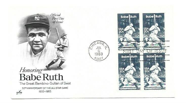 2046 Babe Ruth ArtCraft block iof 4 FDC | United States, General Issue ...
