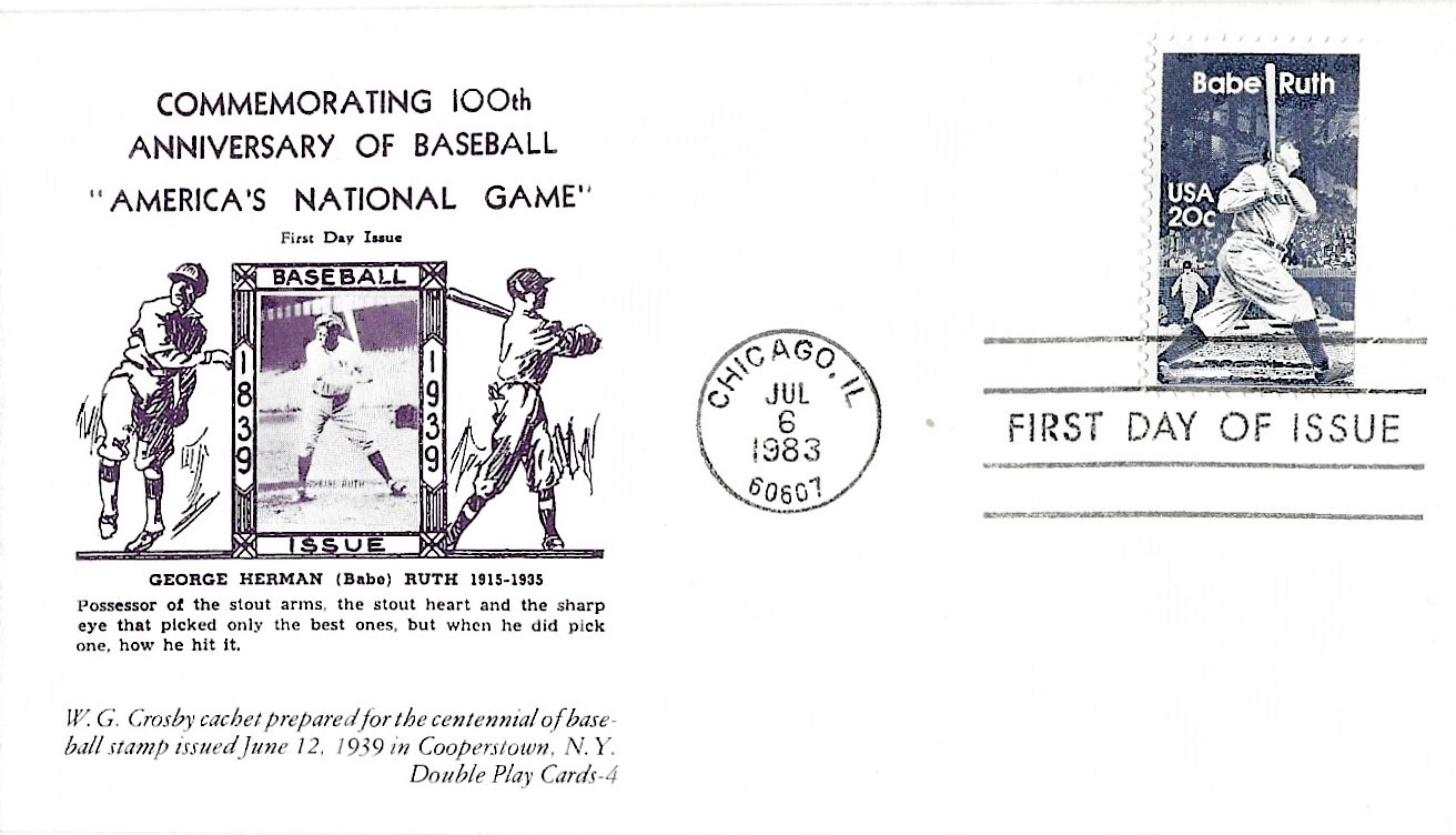 1983 FDC, #2046, 20c Babe Ruth, Double Play (D-392) | United States ...