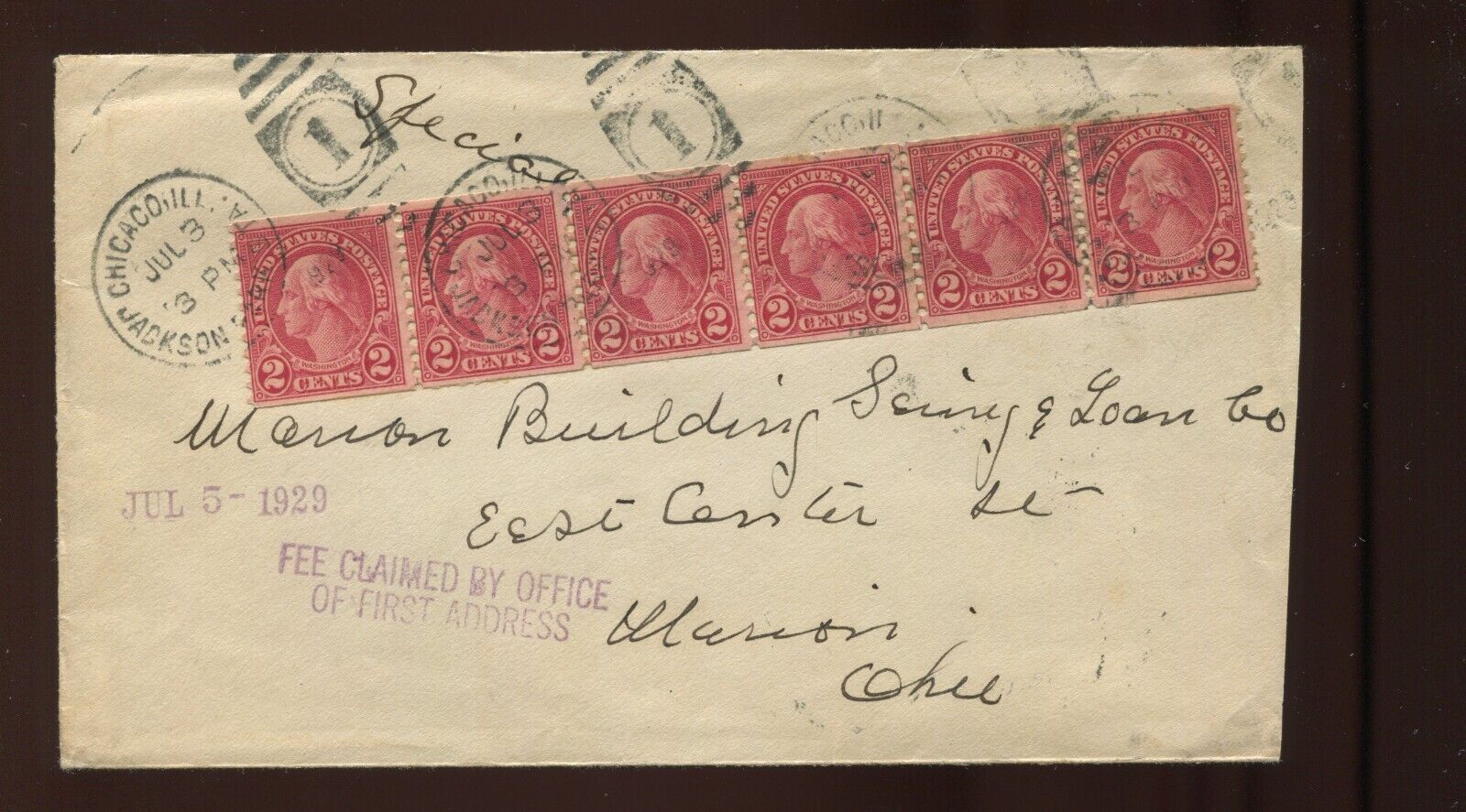 599A Coil Line Strip of 6 Stamps on 1929 Special Delivery Cover (LV ...