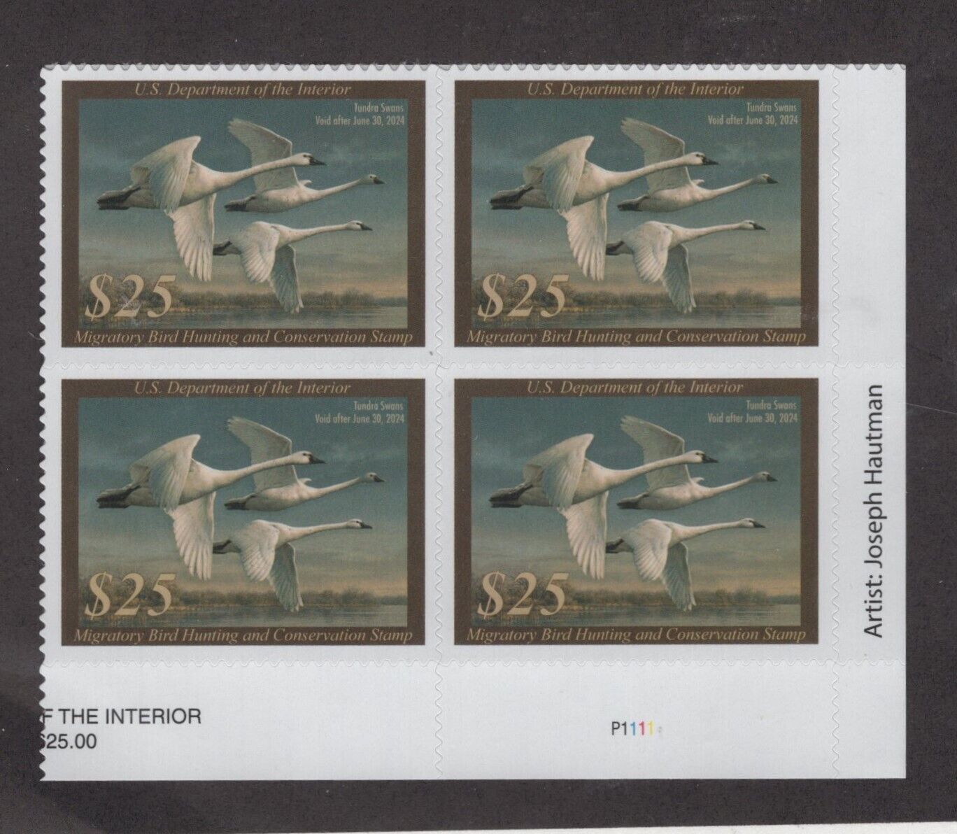 RW90 - Federal Duck Stamp. Self Adhesive. Plate Block Of 4. #02 ...