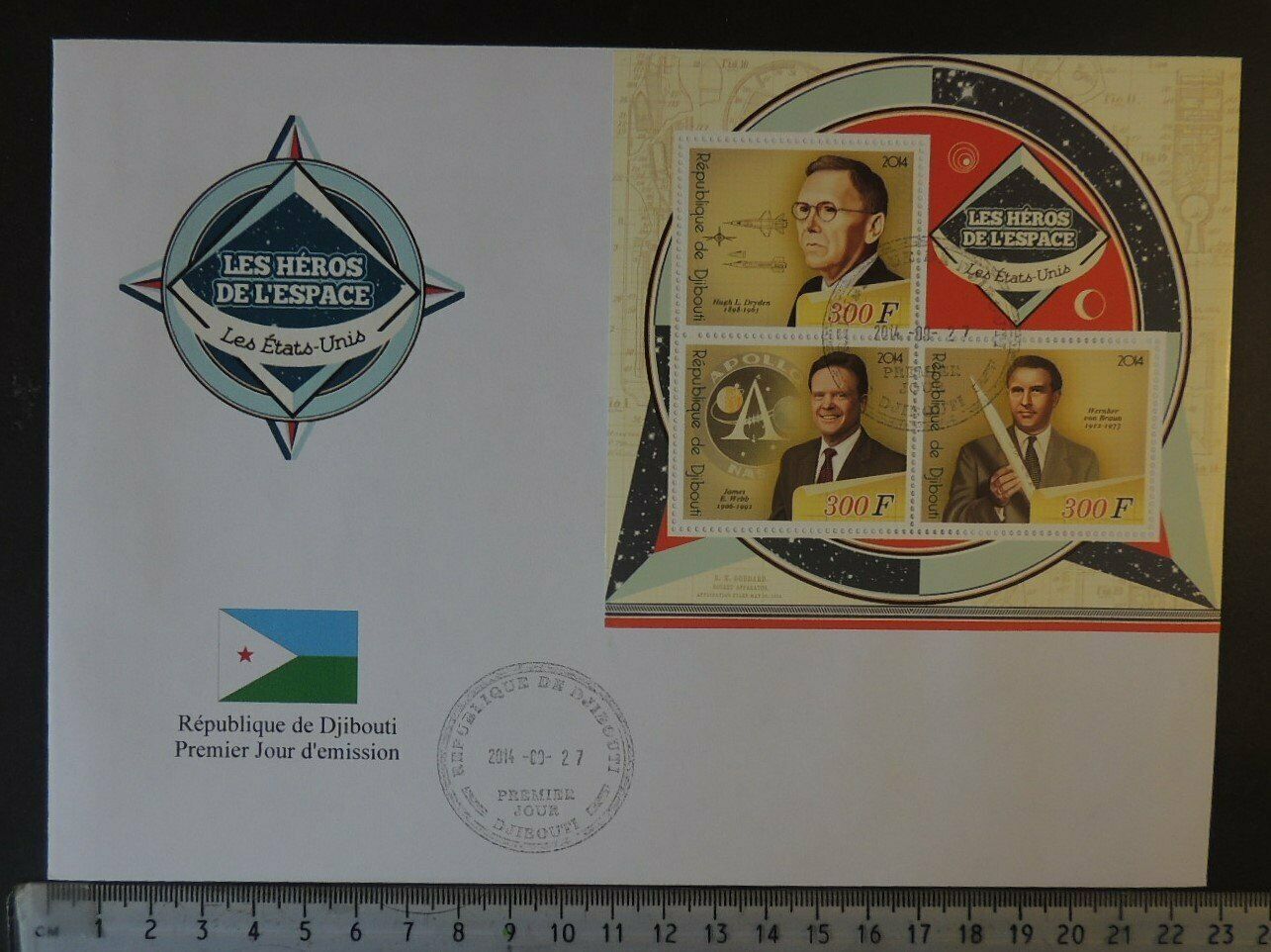 2014 FDC space usa dryden james webb wernher von braun rockets flags ...