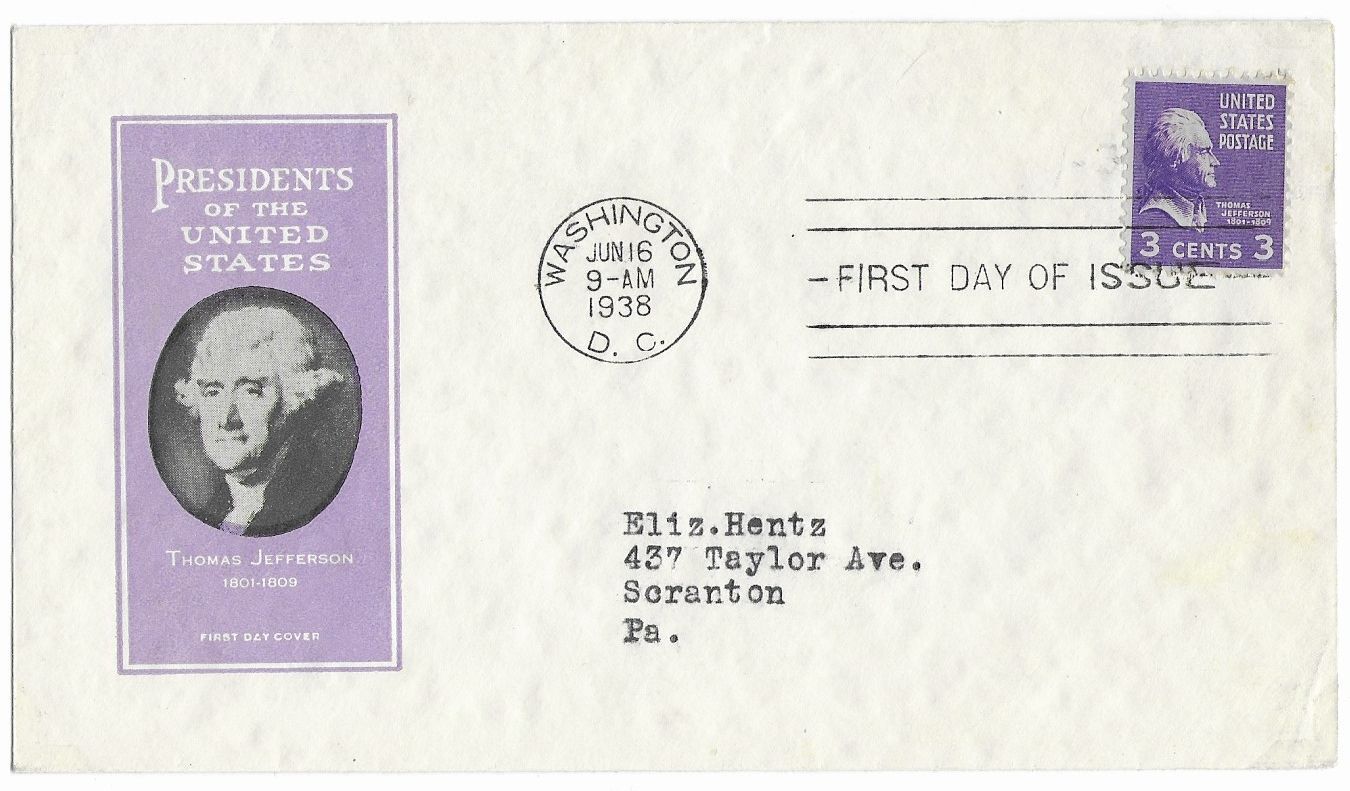 1938 Prexie FDC, #807, 3c Thomas Jefferson, Ioor | United States ...