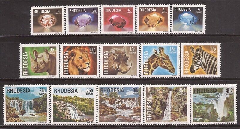 Rhodesia - 1978 Definitives, Stones, Animals, Waterfalls - 15 Stamp Set ...