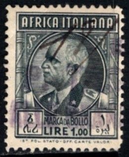 1939 Italy African Colonies Revenue 1 Lire King Emmanuel III Marca da ...