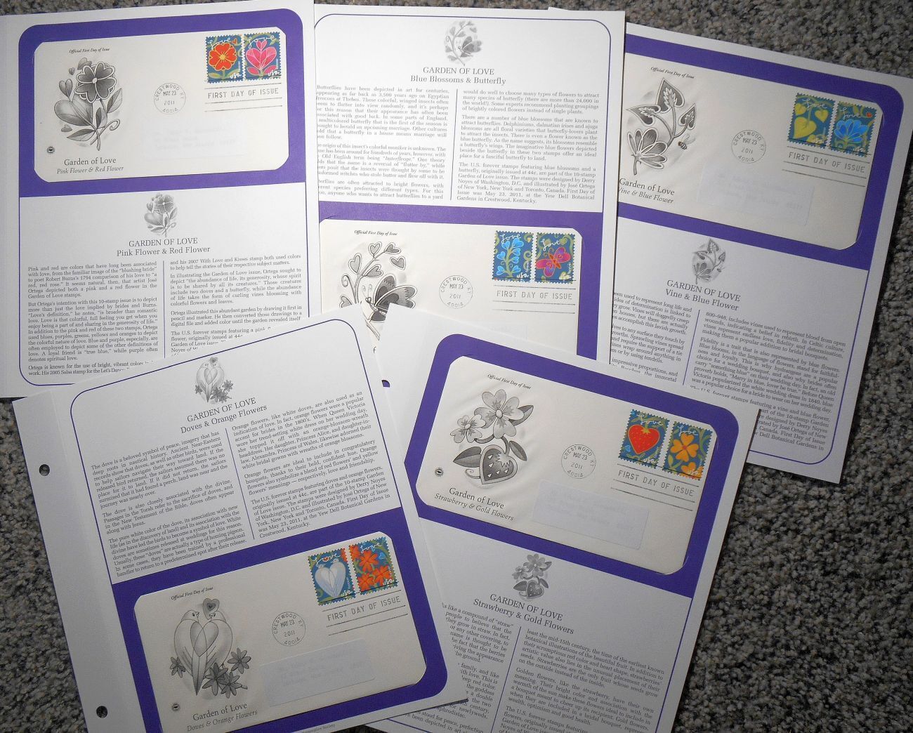 2011 Garden of Love Flowers Sc 4531-40 FDCs, PCS cachets on info pages ...