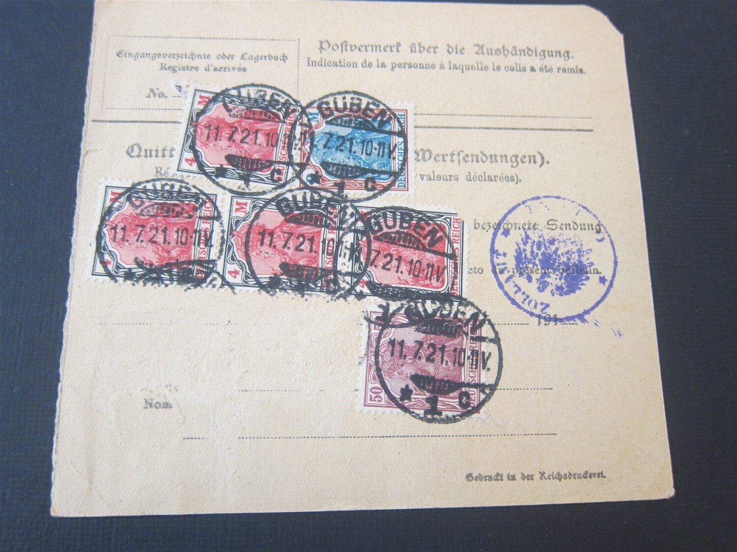 Germany 1921 Parcel card franked 4MX6,4MX2,2MX1,50pfX1 | Europe ...