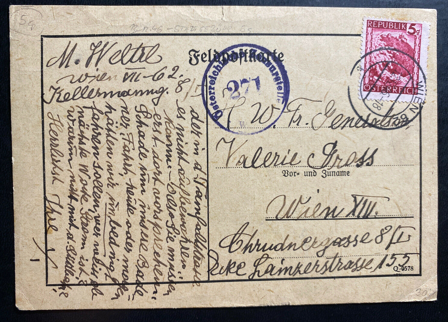 1946 Vienna Austria Postcard Censored Feldpost Cover Locally Used ...