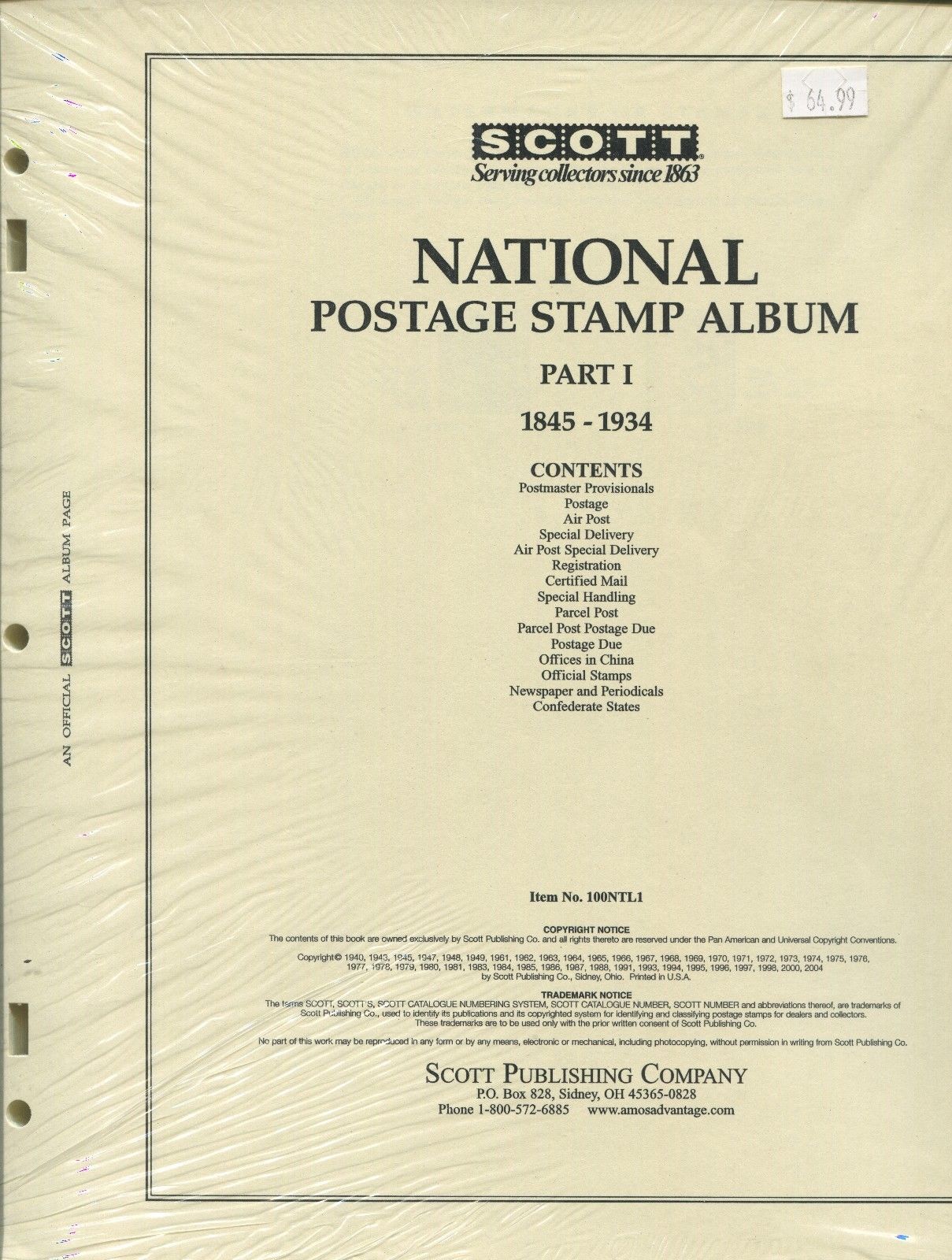 Scott National Postage Stamp Album Part 1 1845-1934 Supplement 108 ...
