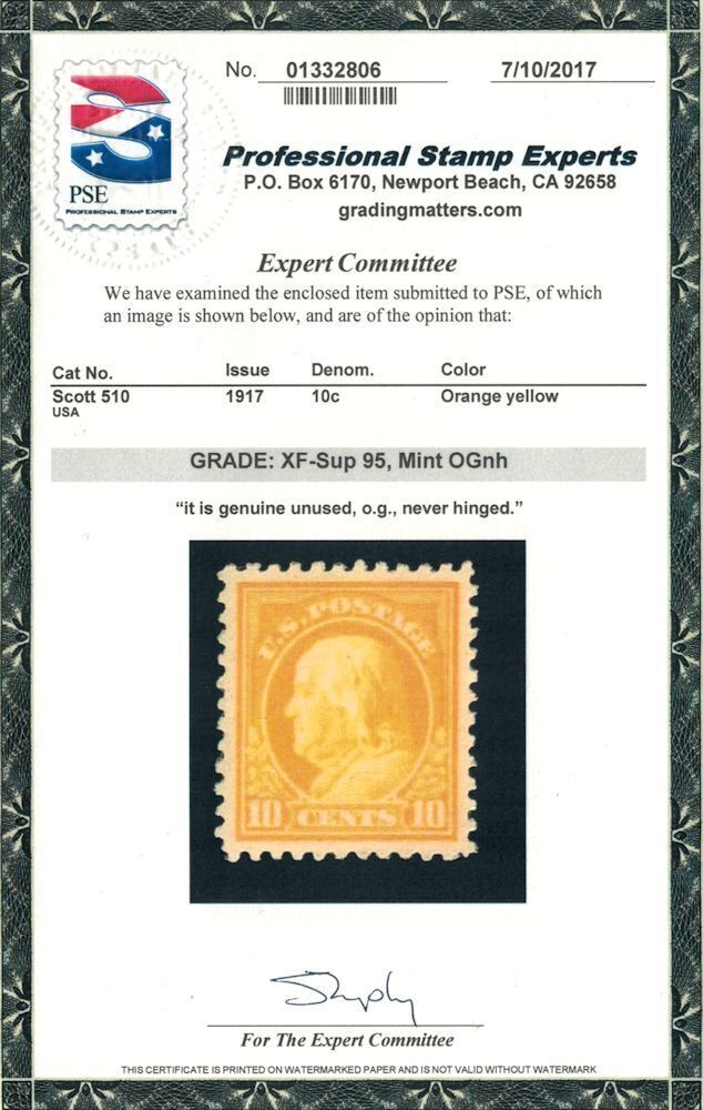 510 Xf-Superb OG NH, W/PSE (Graded 95 (07/17)..More.. Gg0924 | United ...
