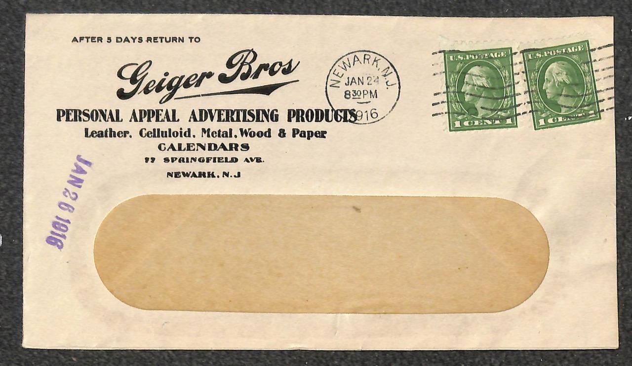USA 424 Stamps Geiger Bros Calendars Newark New Jersey Advertising ...