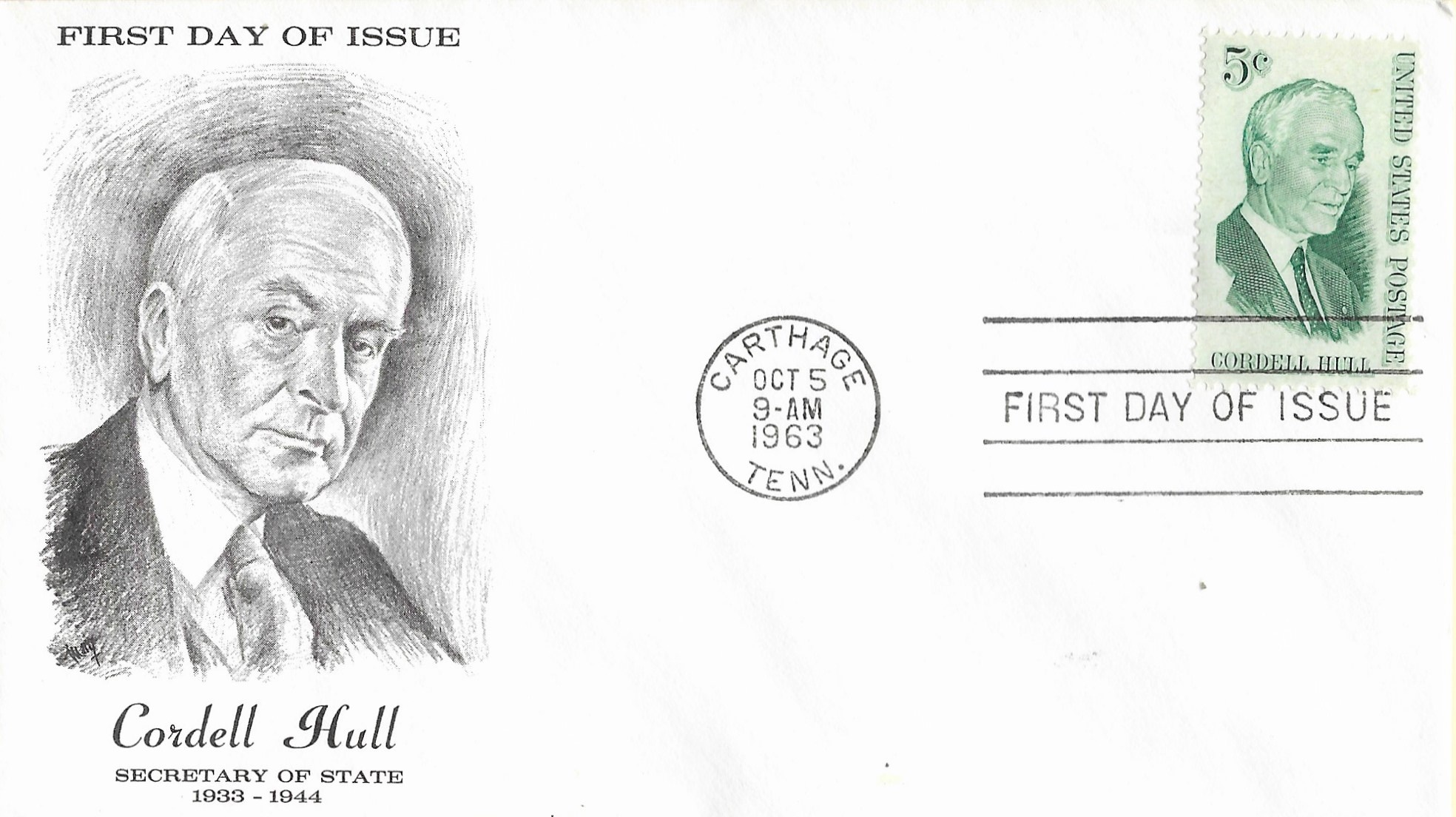 1963 FDC, #1235, 5c Cordell Hull, Marg | United States, General Issue ...