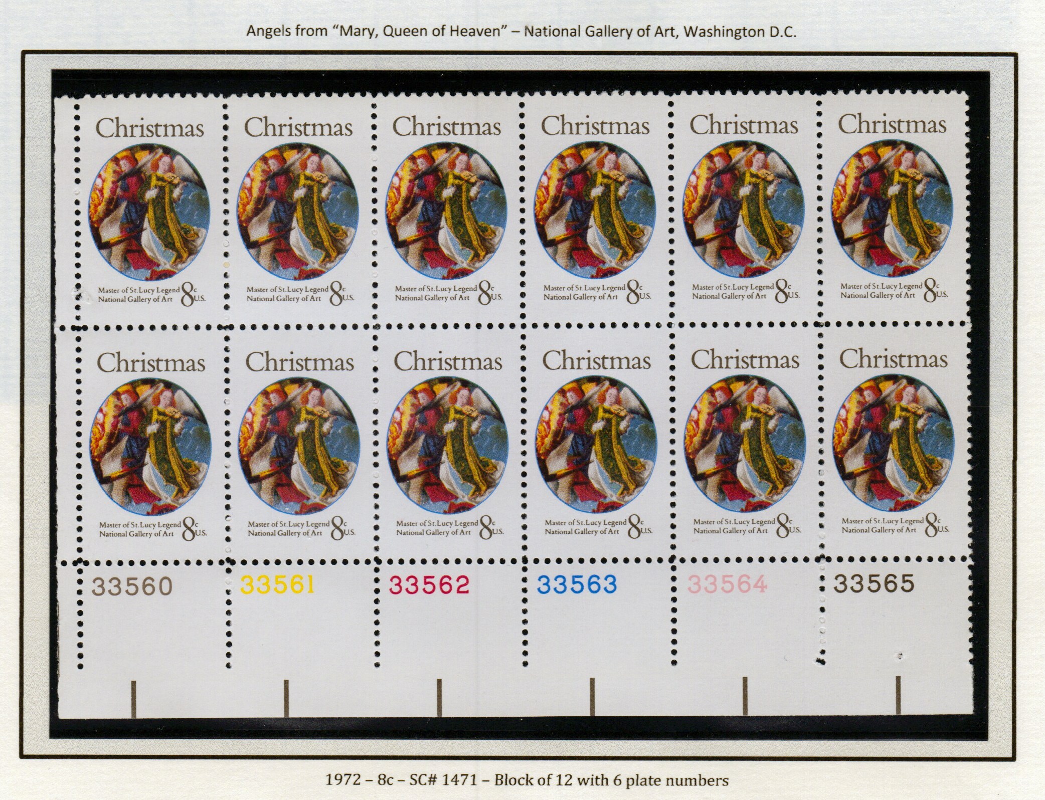 SC# 1471 - 8c - Christmas Angels - MNH plate block/12 - LL six plate ...