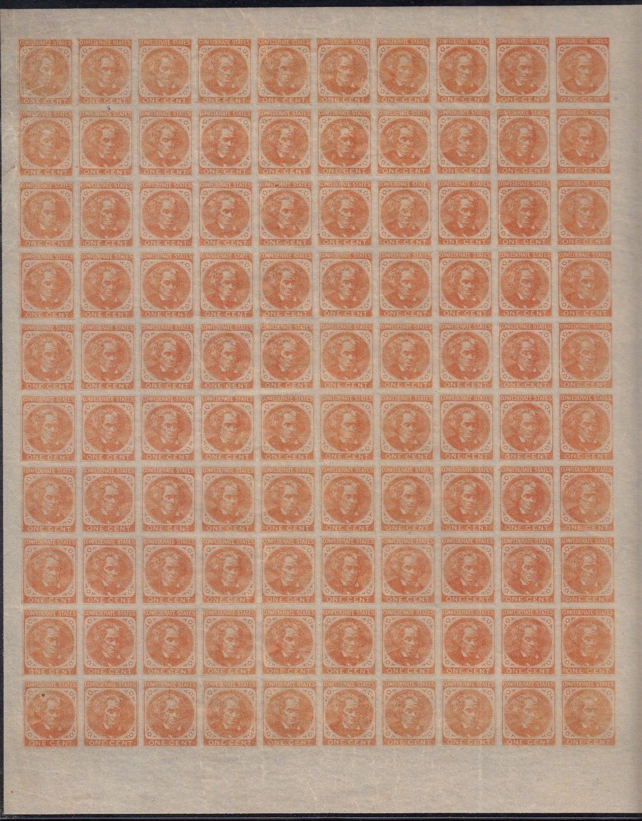 CSA #14a FULL SHEET OF 100 XF-SUPERB OG NH CV $13,000 (AS HINGED ...