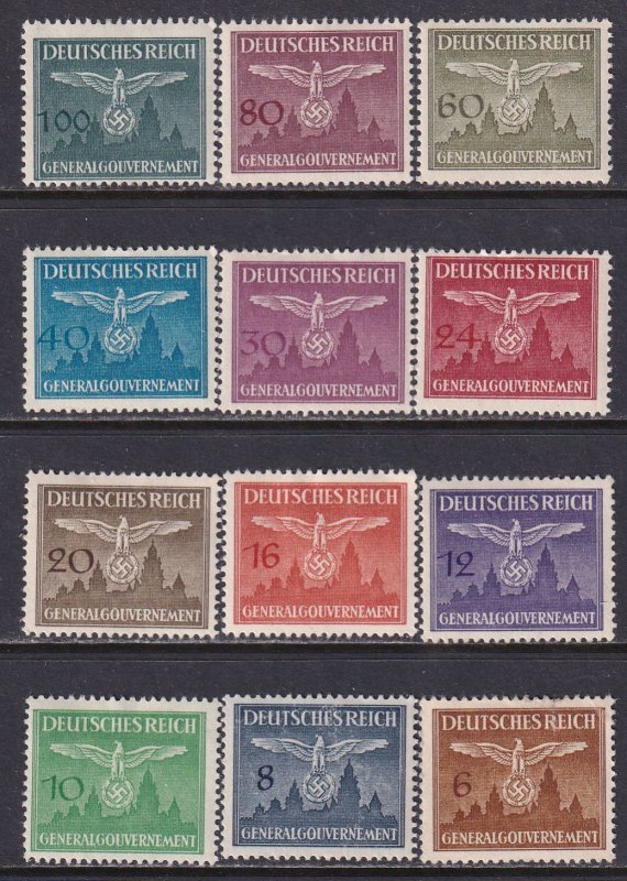 Poland 1943 Sc NO25-36 Nazi Emblem Cracow Castle General Govt Stamp MH ...