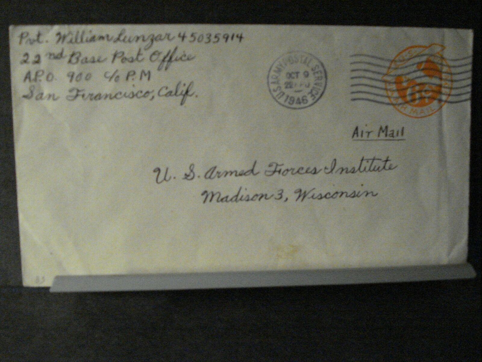 APO 900 MANILA, PHILIPPINES 1946 Army Cover 22nd BPO Soldier's Mail ...