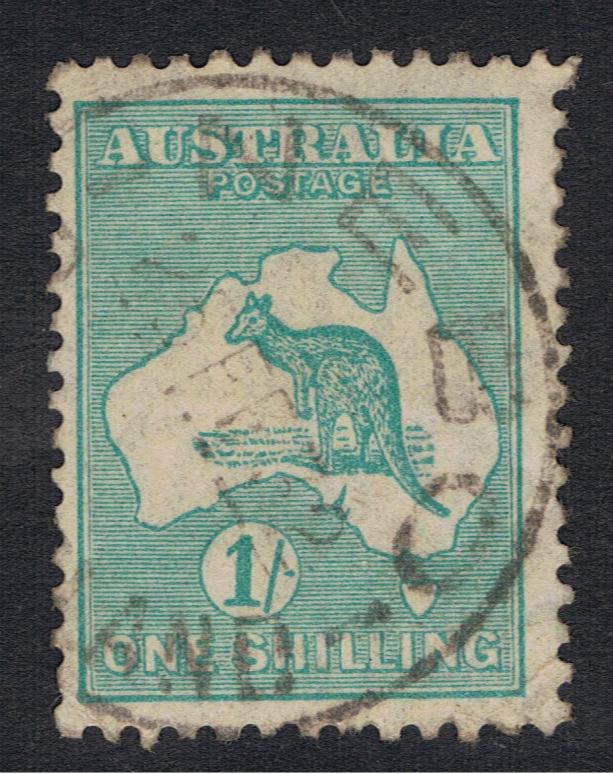 Australia 1913 - 24 1/- Blue Green ROO & MAP - Small Multi Watermark ...