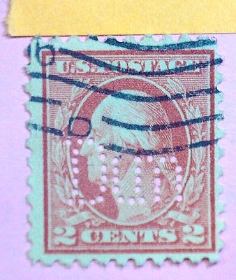 1916 US, 2c stamp, Washington, Used, Sc 463, PERFIN | United States ...