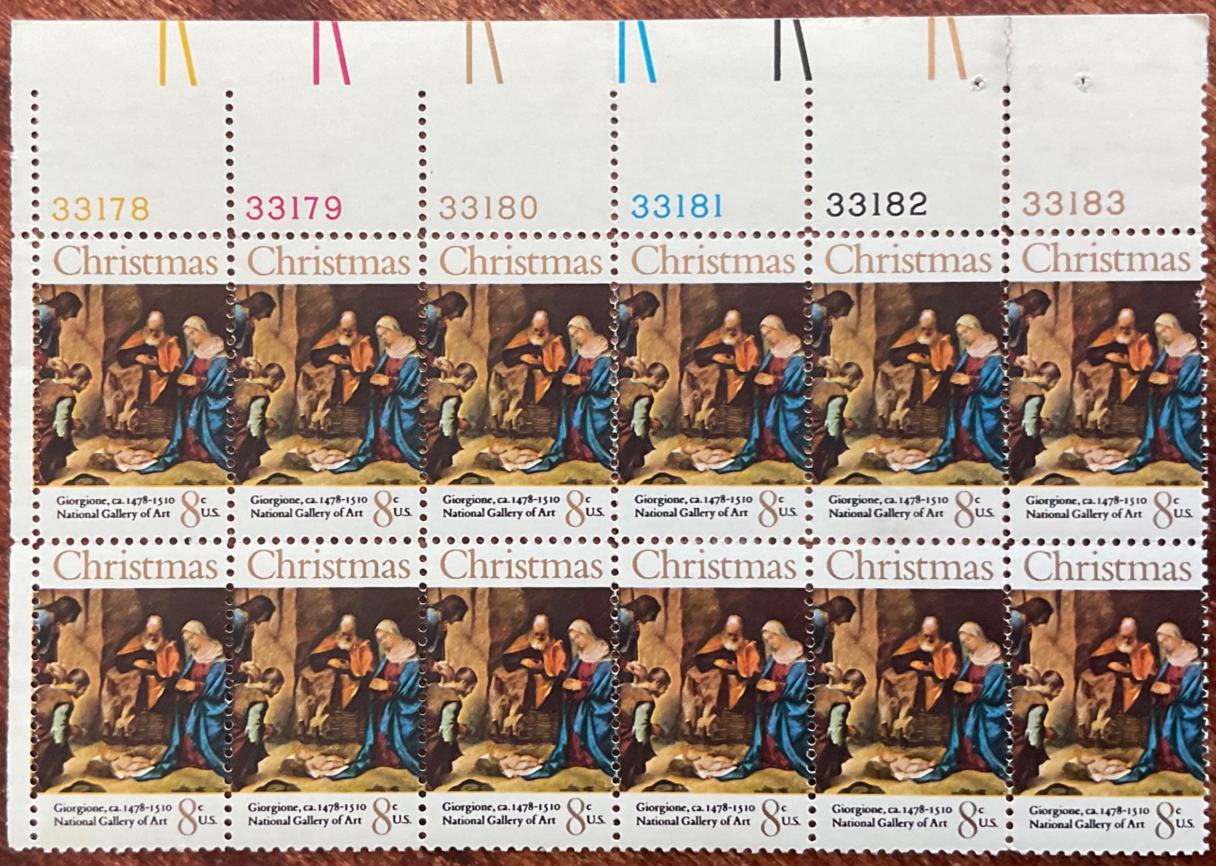 US #1444 MNH UL GL Plate Block of 12 Christmas Folded once SCV $1.80 ...