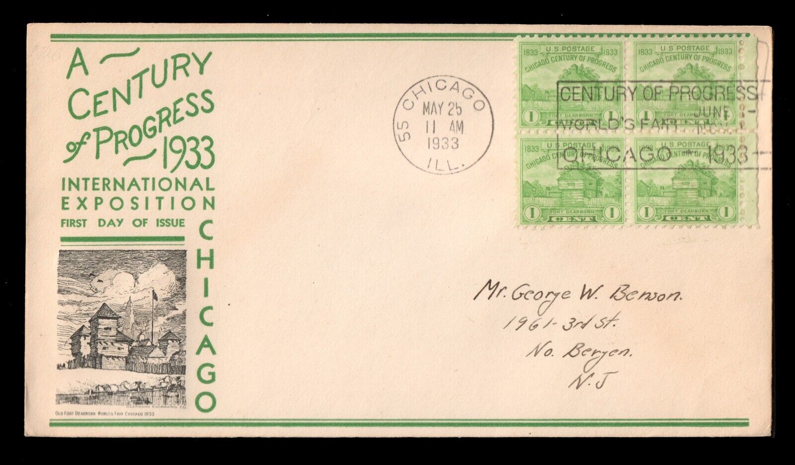 1933 US 728 BL4 - Century Progress Chicago World Fair - Fort Dearborn ...