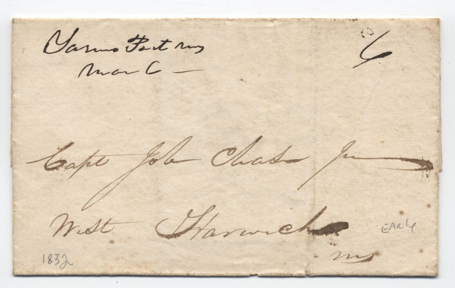 1832 Yarmouthport MA manuscript stampless folded letter [H.3326 ...