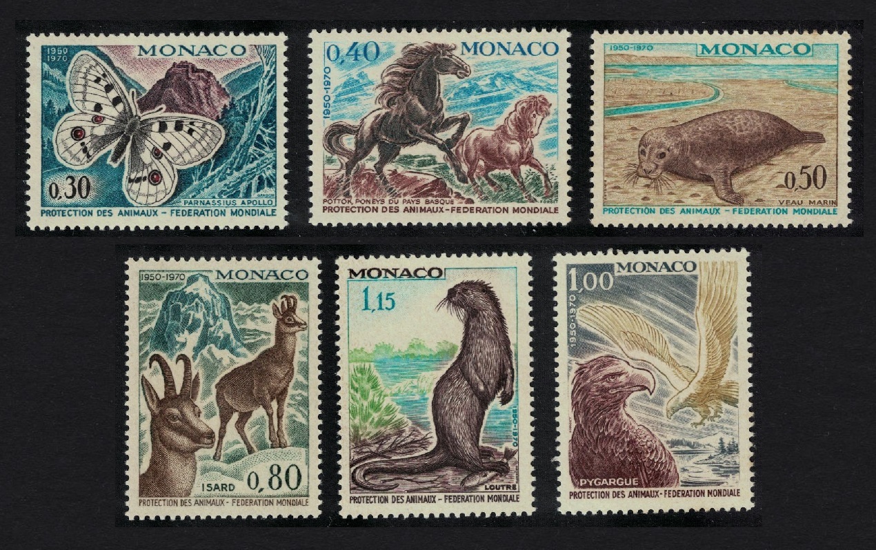 Monaco Birds Eagle Otter Chamois Butterfly Horses Seal 6v 1970 MNH ...