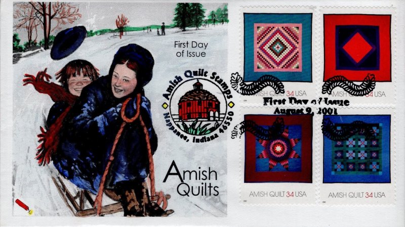Dynamite Covers Hand Colored Combo FDC for the 2001 34c Amish Quilts ...