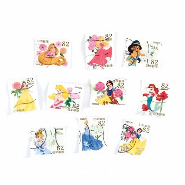 10 x Disney Princesses used, Japanese postage stamps all off paper ...