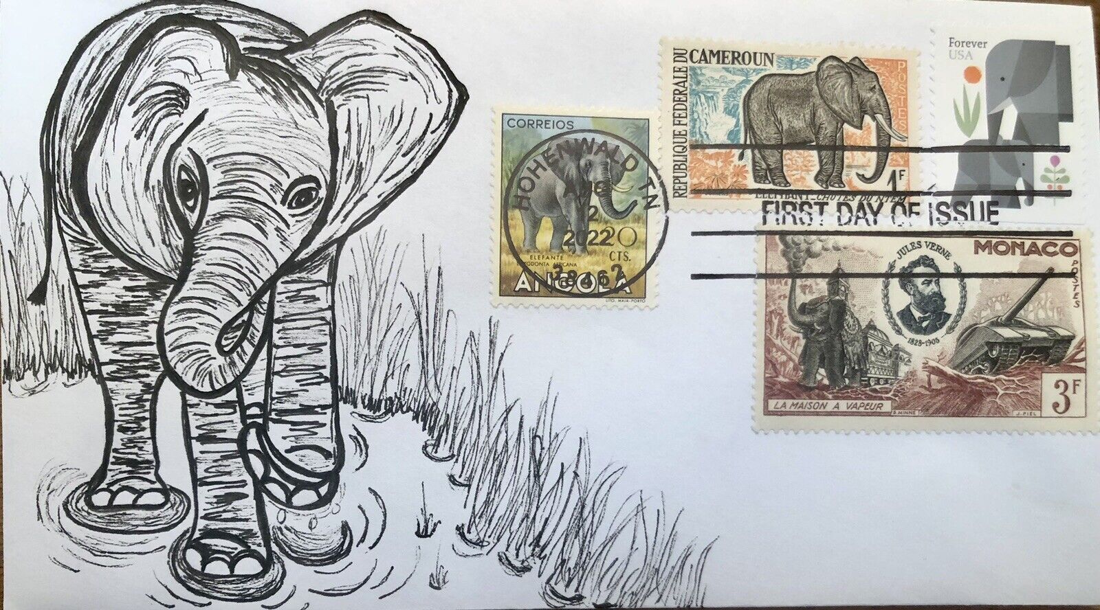 2022 Elephants FDC HAND DRAWN CACHET US Monaco Angola Cameroun | United ...