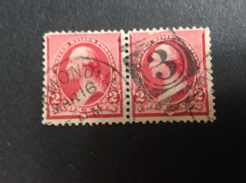 U.S.#220c Washington 2c Carmine USED Pair w/caps on 2's. See notes in ...
