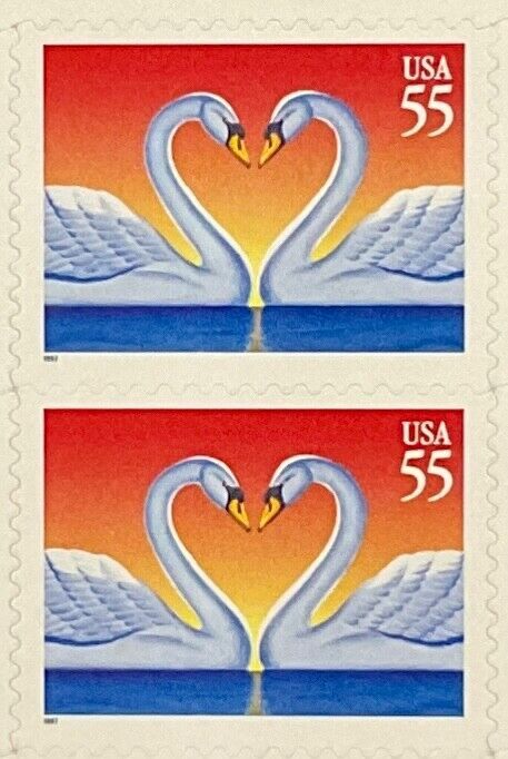 3124a Love Swans Heart 55 c MNH pane of 20 FV $11.00 1997 GREAT FOR ...