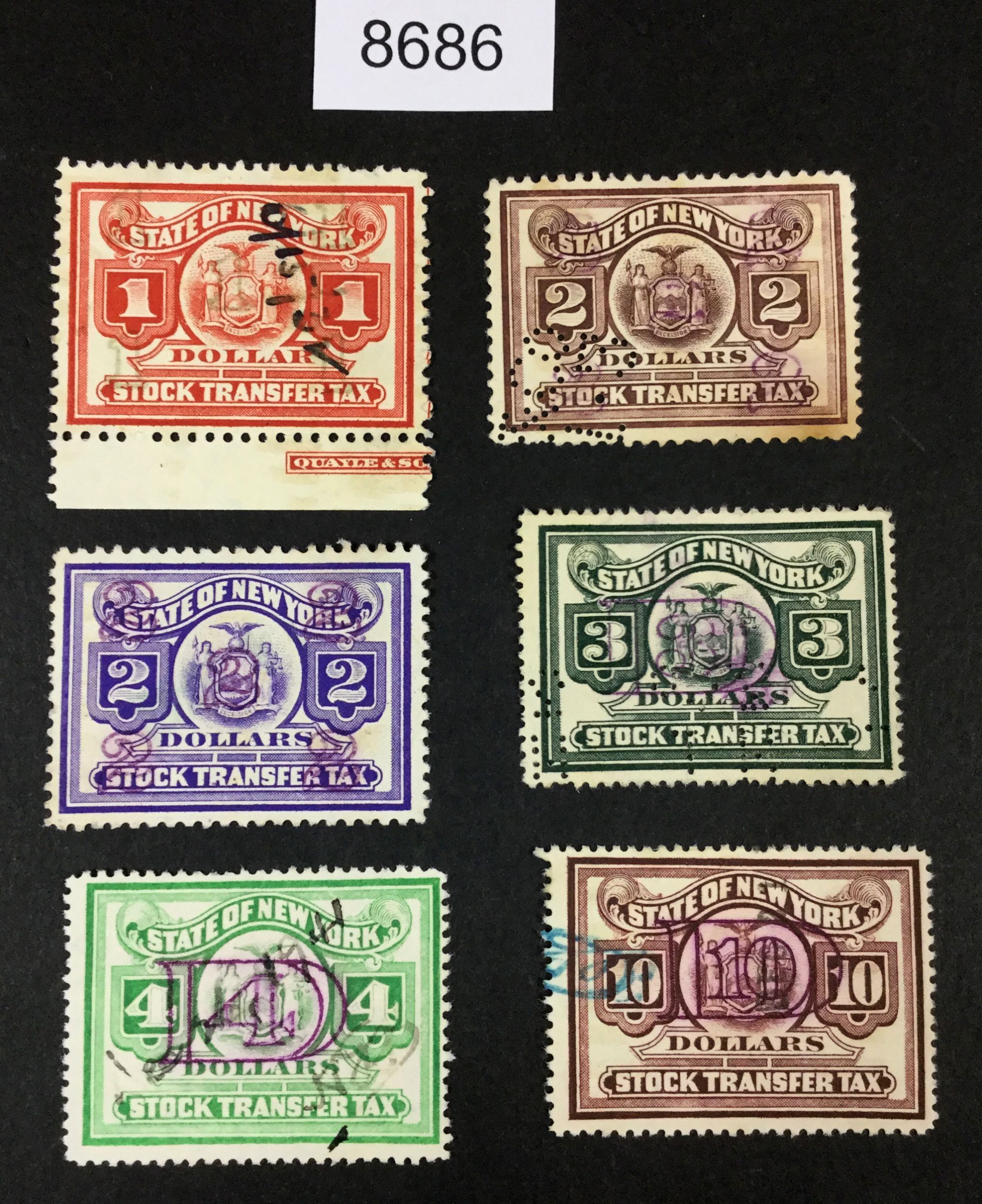 US Stamps Stock Transfer Revenue State of NY TAX Used LOT #8686 ...