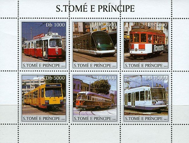 SAO TOME E PRINCIPE 2003 SHEET TRAMS TRAMWAYS TRANVIAS TRAINS TRENES ...