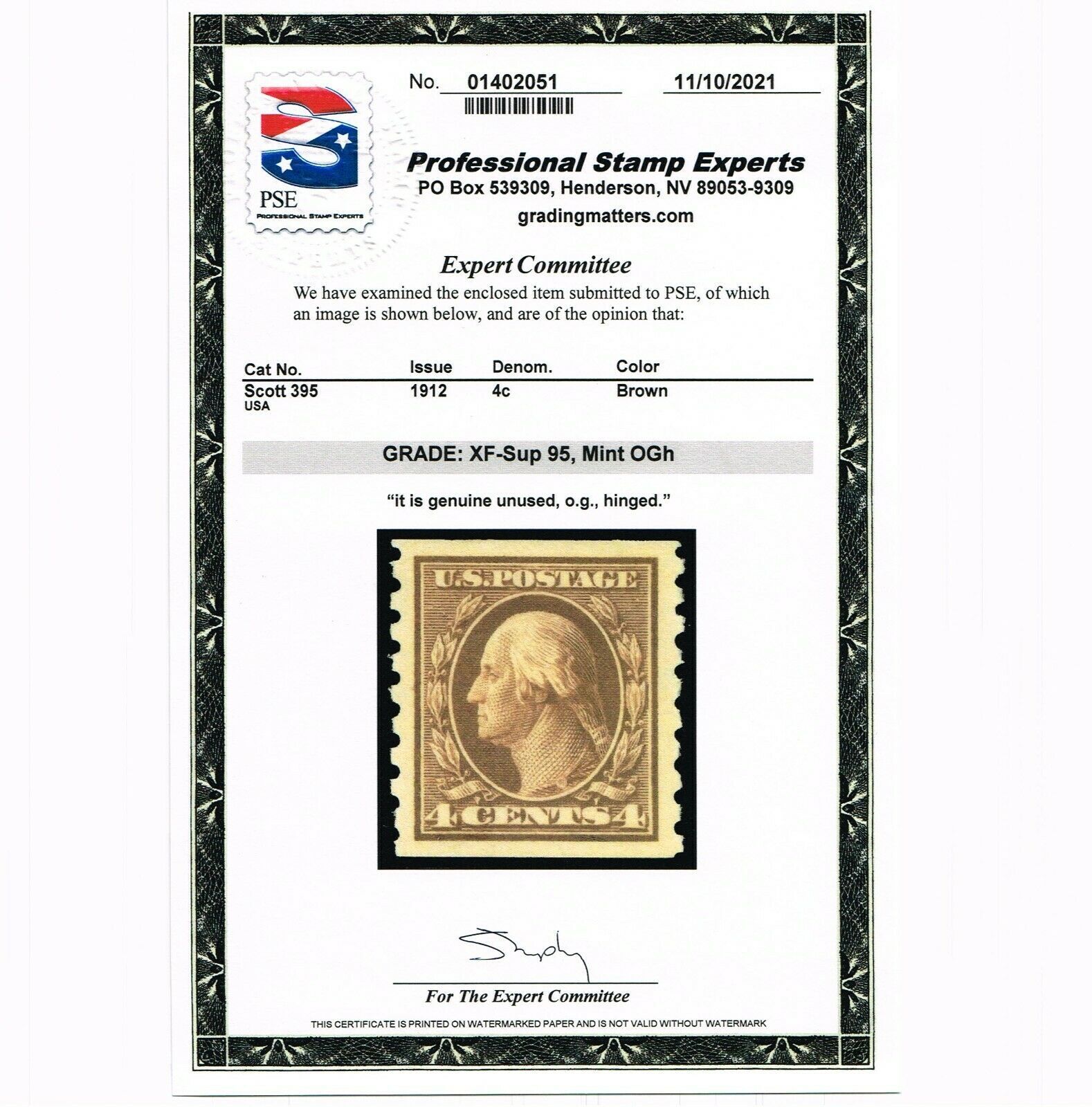 Exceptional Scott #395 Mint OG H 1912 Coil Single PSE Cert Graded Xf ...