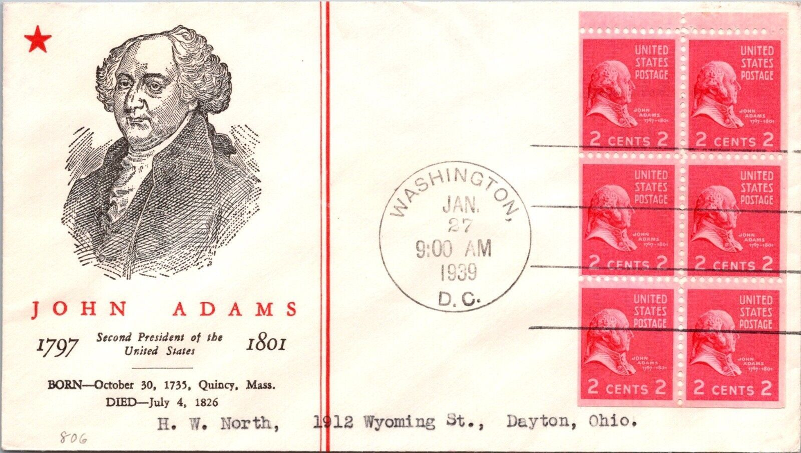 FDC 1939 SC #806b Linprint Cachet - Washington DC - Booklet of 6 ...