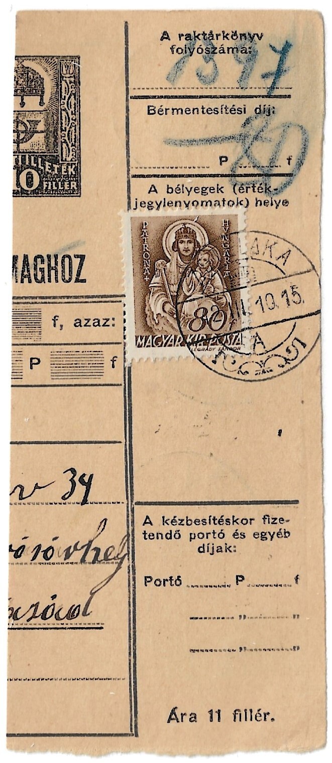 HUNGARY VISSZATERT 1942 Zetelaka Romania Parce Receipt Card Half Sc 595 ...