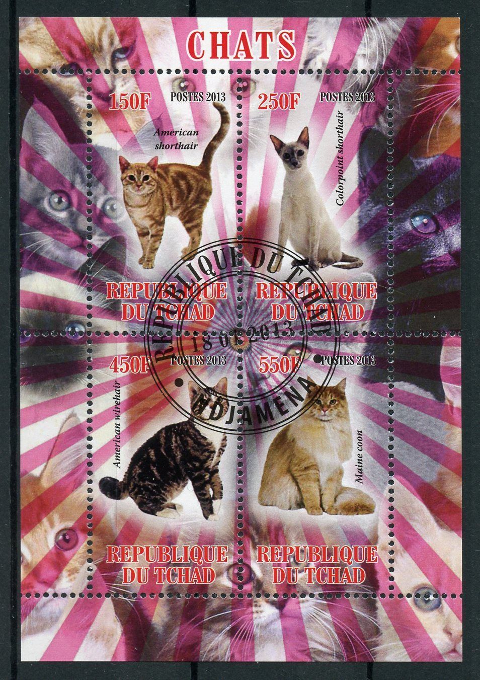 Chad 2013 CTO Cats American Shorthair Maine Coon 4v M/S Chats Cat ...