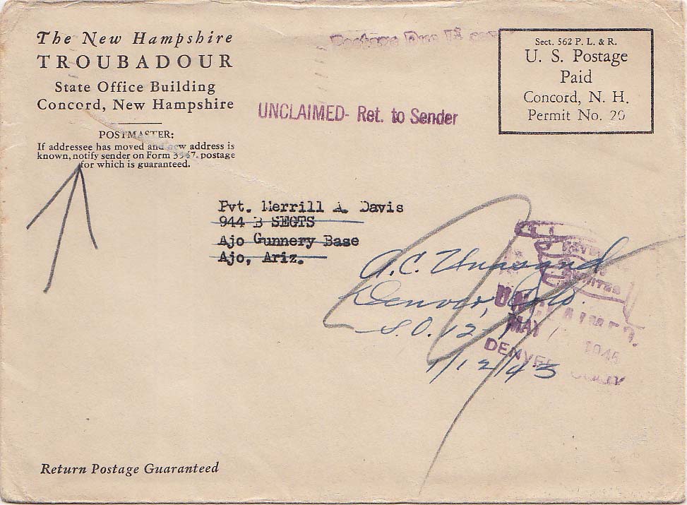 United States Military Postage Paid 1945 U.S. Postage Paid Concord, N.H ...