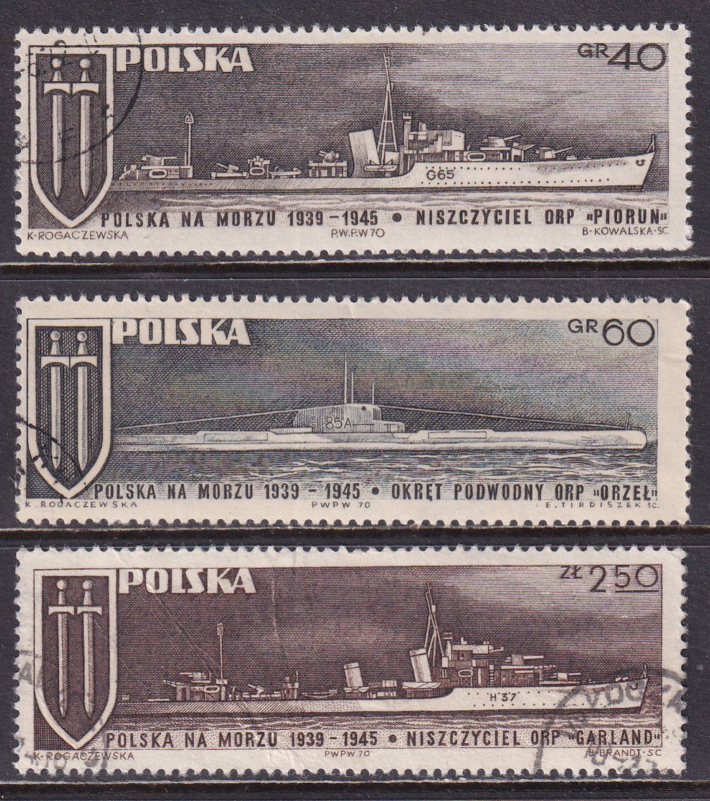 Poland 1970 Sc 1760-2 Grunwald Cross Navy Ships Piorun Orzel Garland ...