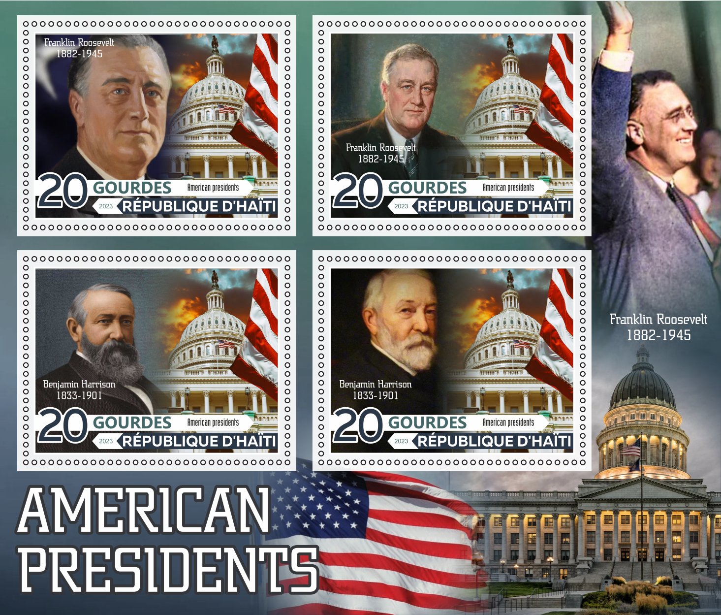 Stamps. Presidents USA Franklin Roosevelt 2024 year 1+1 sheet ...