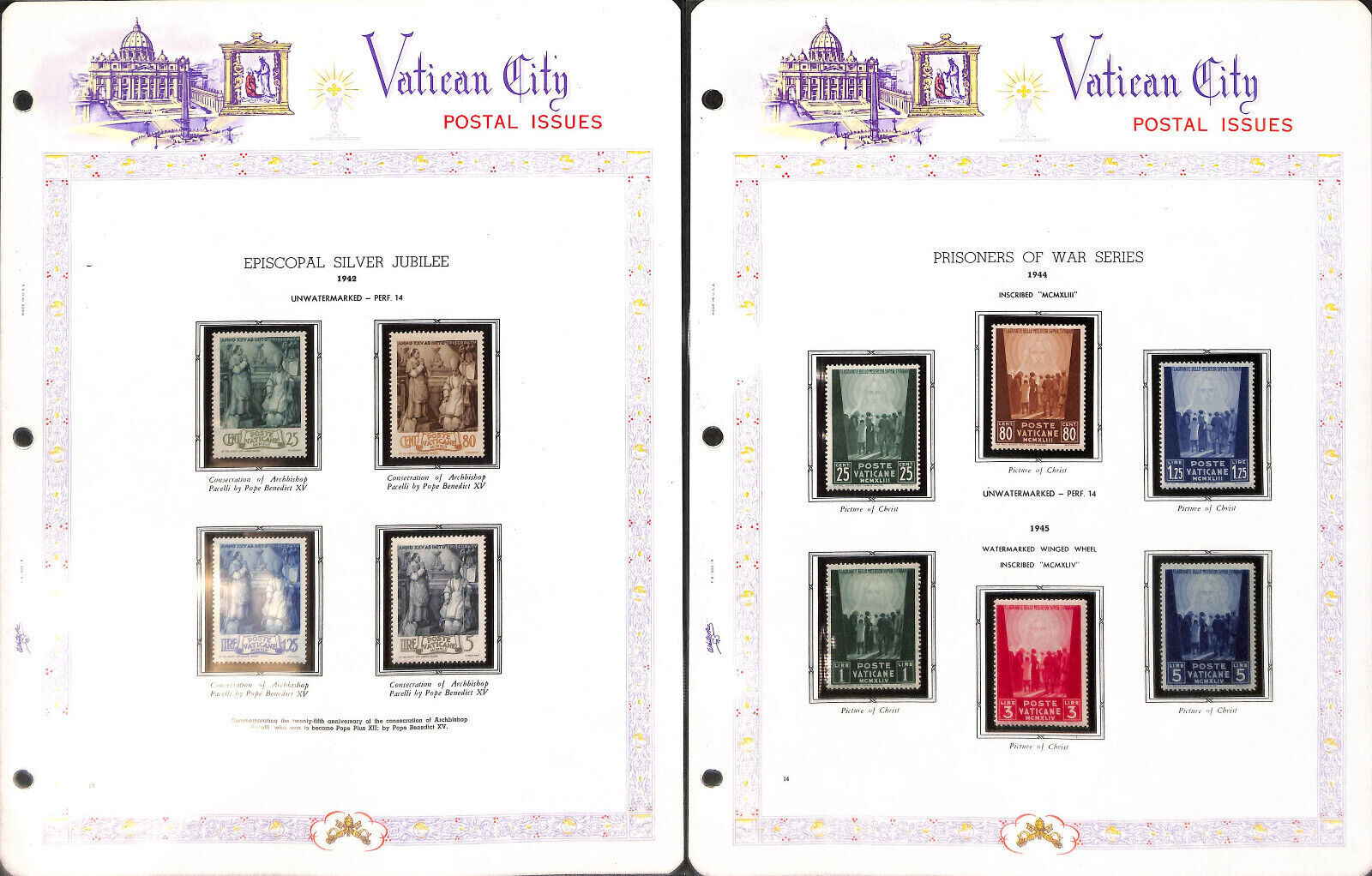 Vatican City Stamp Collection In White Ace Album, 1929-1954, Loaded ...